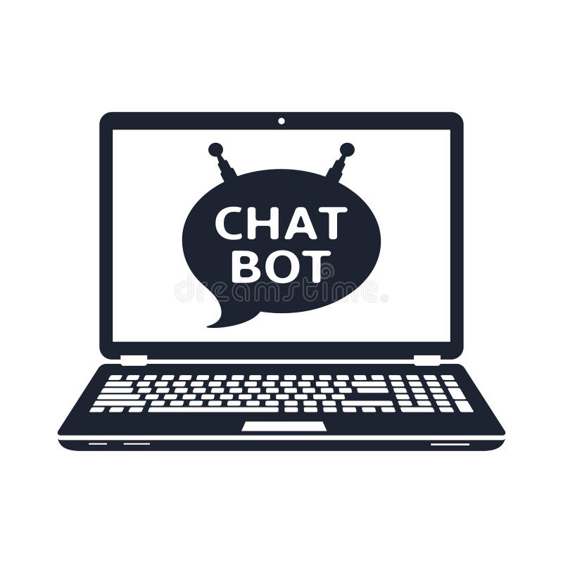 Laptop with chat bot icon stock vector. Illustration of artificial ...
