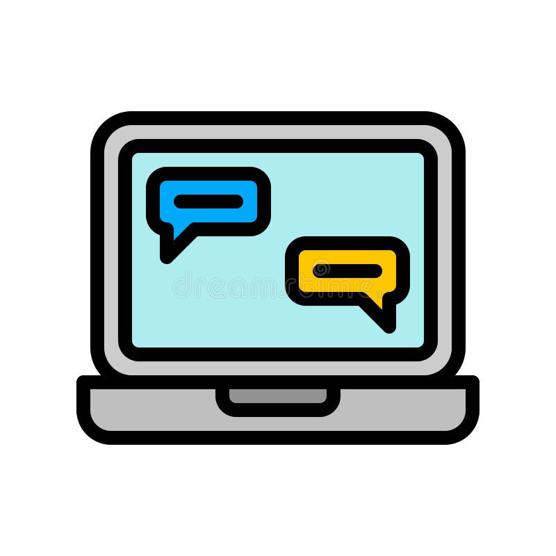 Laptop with Chat Box Vector, Social Media Filled Editable Stroke Icon ...