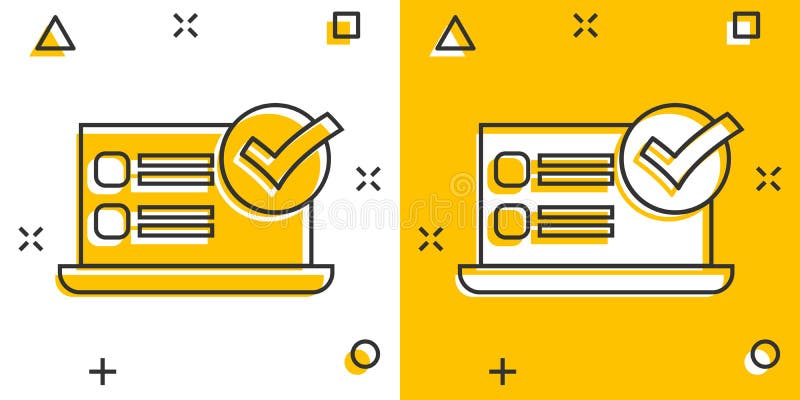 Laptop Check Mark Icon in Comic Style. Computer Approval Cartoon Vector ...