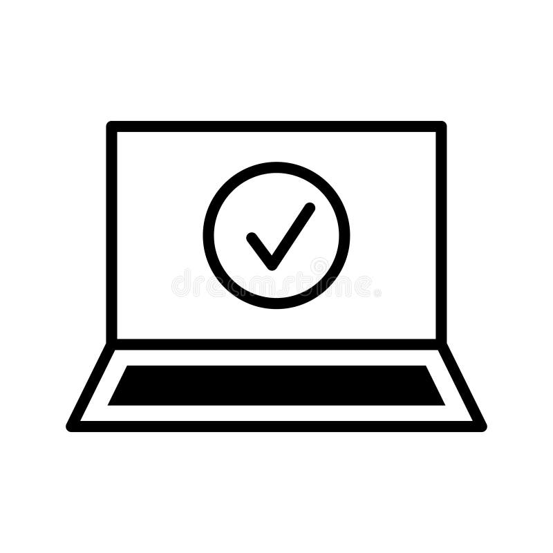 Laptop Check Mark Icon in Comic Style. Computer Approval Cartoon Vector ...
