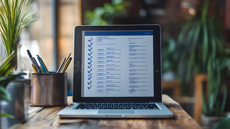 Laptop Checklist Form on Wooden Desk Illustration Stock Illustration ...