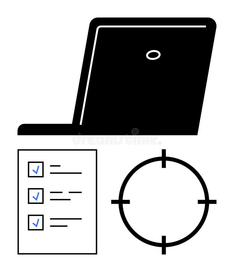 Laptop with Checklist and Target Mark for Goal Setting and Task ...