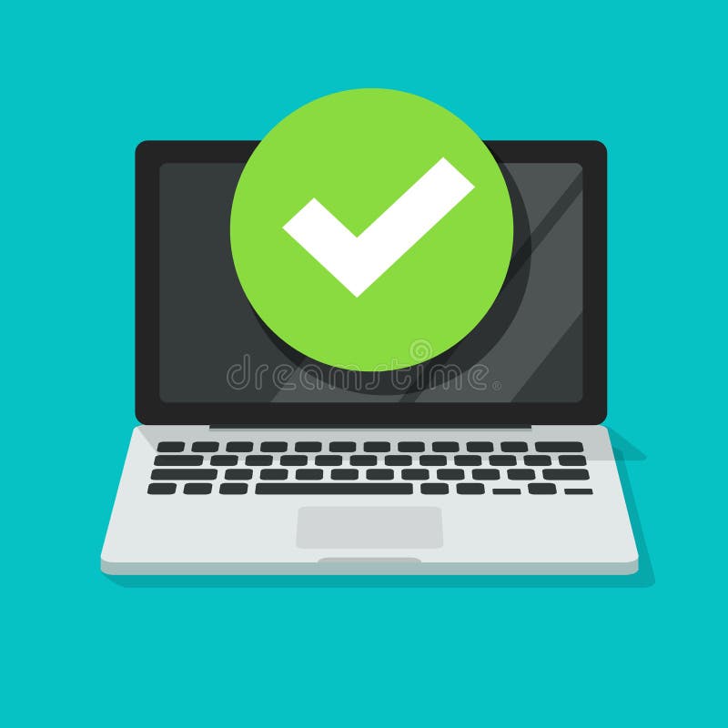 Laptop with Checkmark or Tick Notification Vector, Flat Cartoon of ...