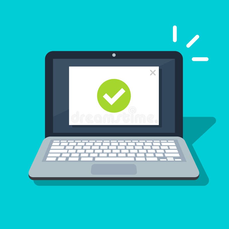 Laptop with Checkmark or Tick Notification Vector Illustration, Flat ...