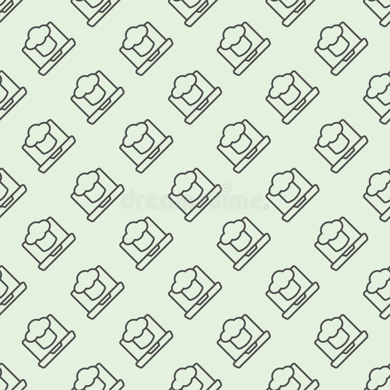 Laptop with Chef Hat Line Seamless Pattern, Culinary Theme. Vector ...