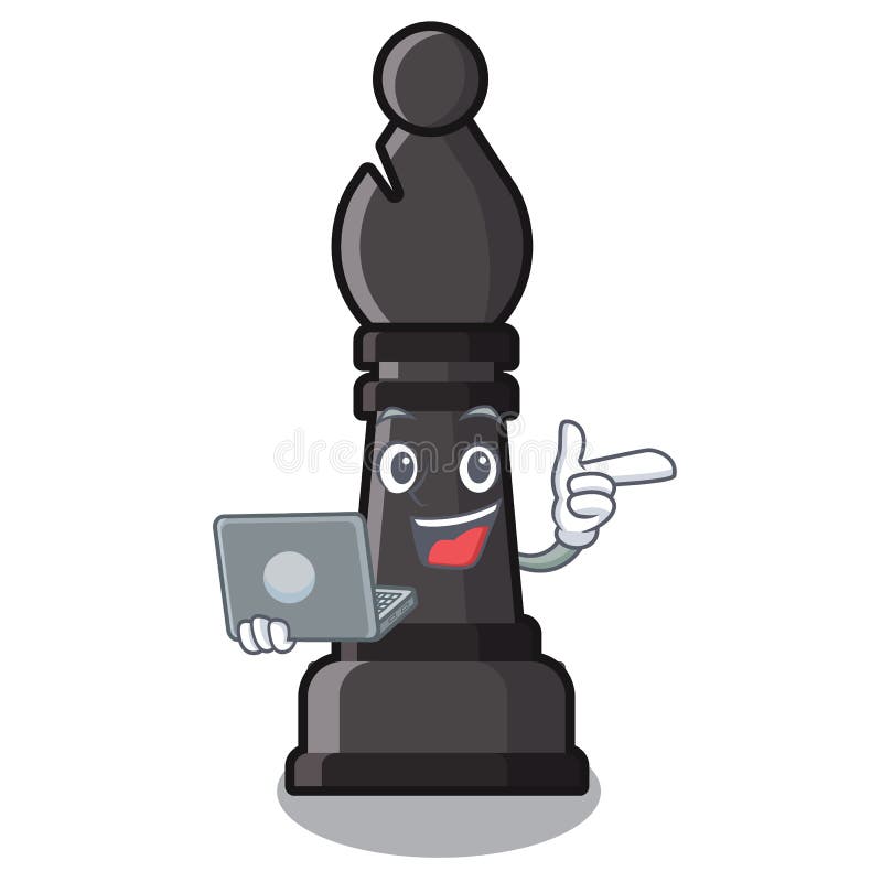With Laptop Chess Bishop Isolated with the Cartoon Stock Vector ...