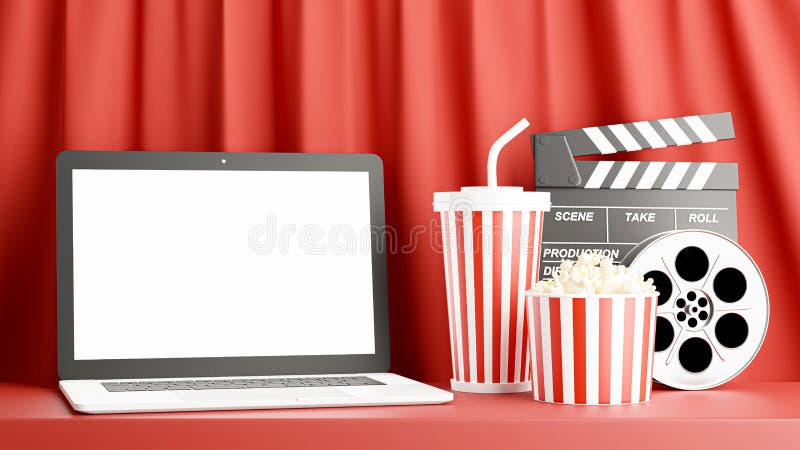 Laptop with Cinema Time for Your Mockup Design Stock Illustration ...
