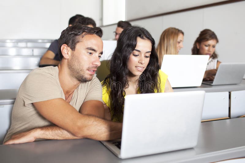 Students Studying with Laptop in Class Room Stock Photo - Image of ...
