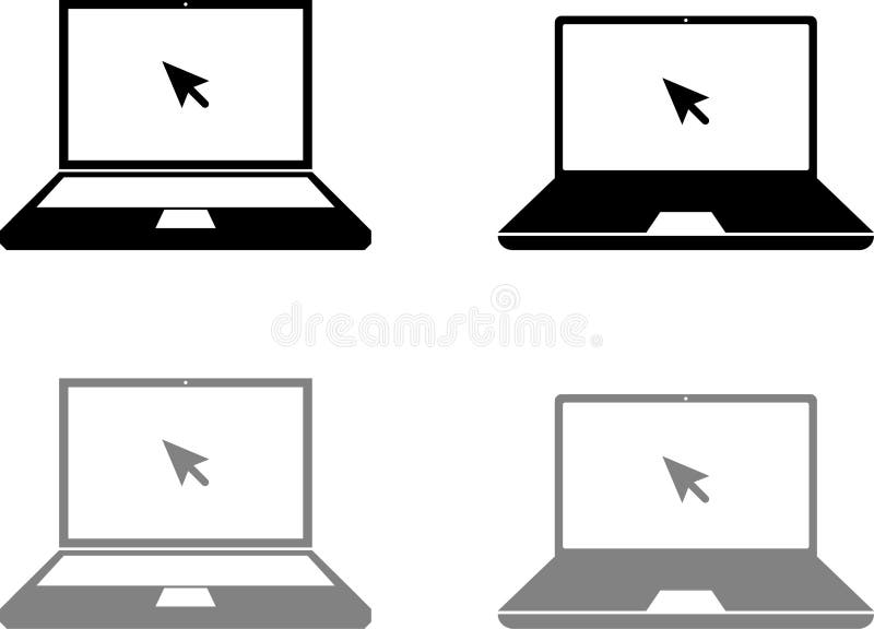 Laptop Click Cursor Black and White Icon. Stock Vector - Illustration ...