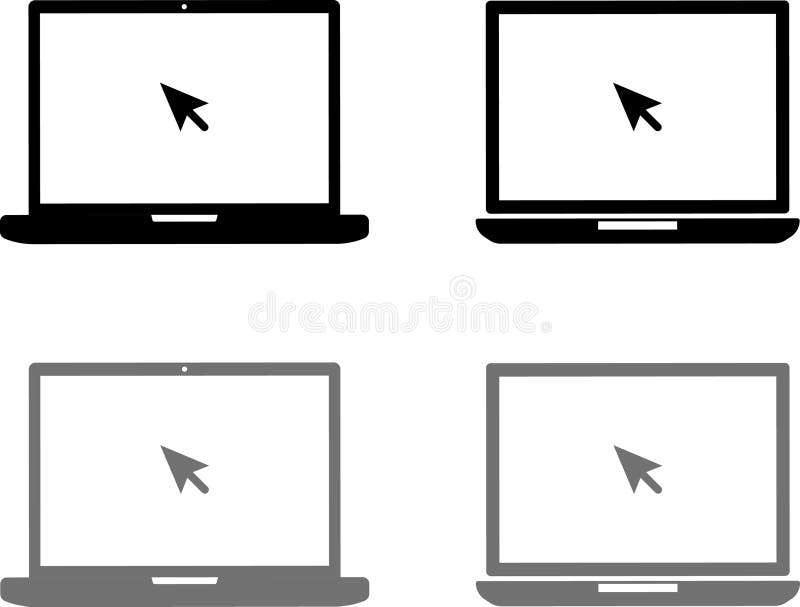 Laptop Click Cursor Black and White Icon. Stock Illustration ...