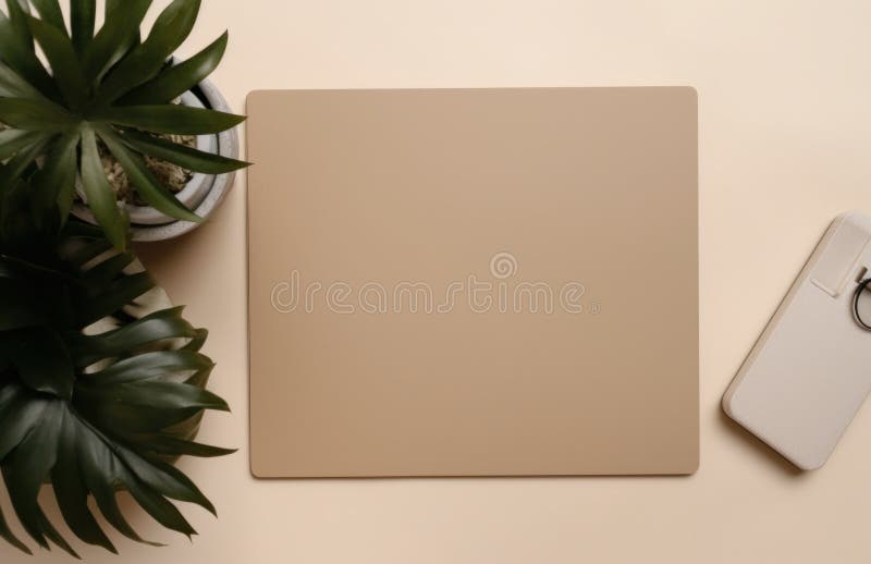 A Laptop is Close To a Notepad, Pens and Plants Stock Illustration ...