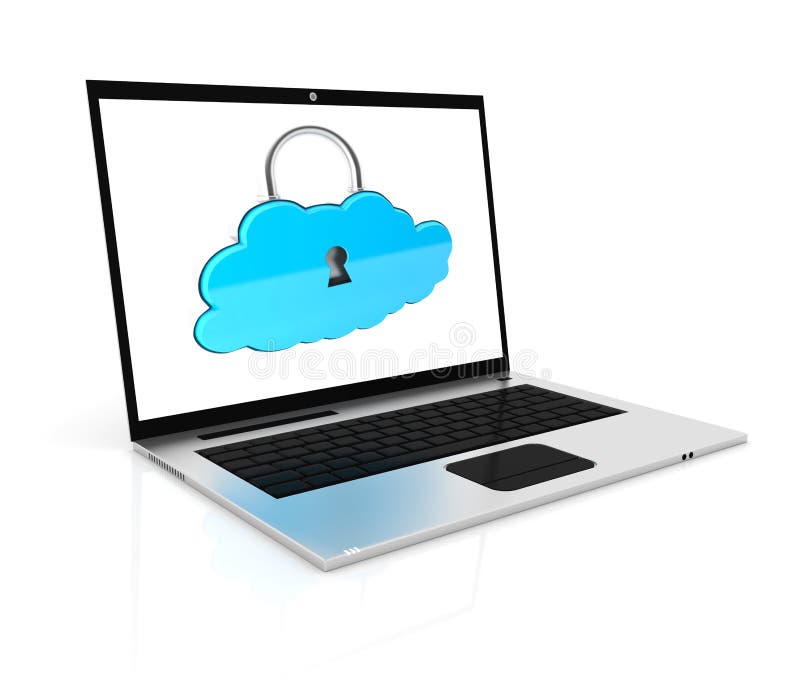 Laptop 3D with Lock and Key. Computer Security Stock Illustration ...