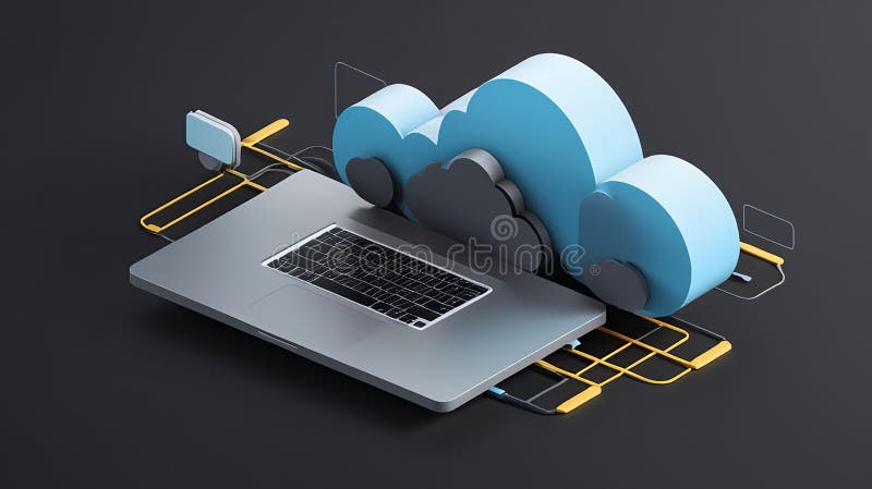 Laptop with Cloud Computing Concept Minimalist Isometric View Stock Illustration - Illustration ...