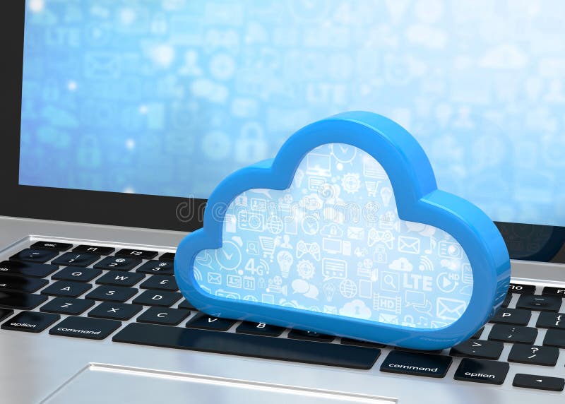 Laptop with Cloud Computing Symbol on Keyboard Stock Photo - Image of ...