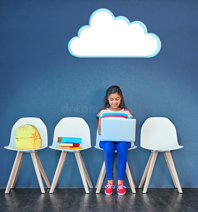 Laptop, Cloud and Education with Girl in Studio for Online Classes ...