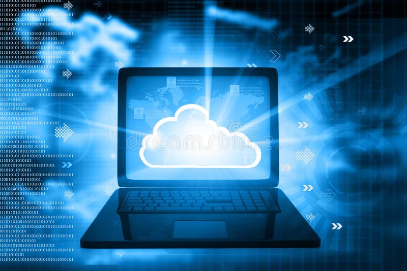 Laptop with cloud stock illustration. Illustration of digital - 116994934