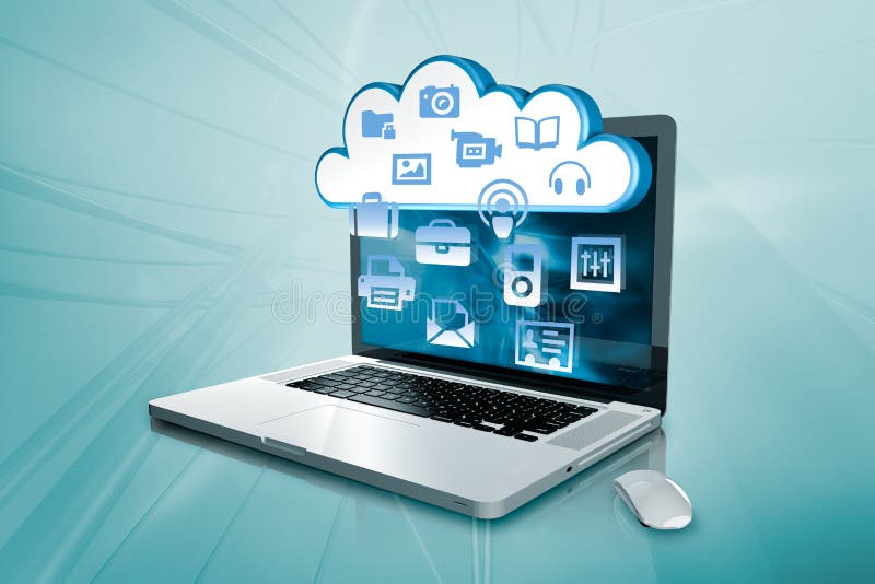 A Laptop with Clouds Database Stock Illustration - Illustration of ...