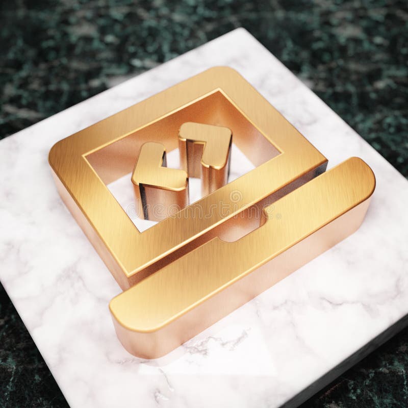 QR Code Icon. Bronze QR Code Symbol on White Marble Podium Stock ...