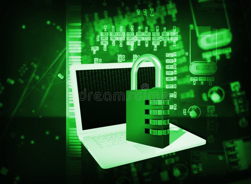 Laptop and Code Lock on Abstract Background Stock Illustration ...