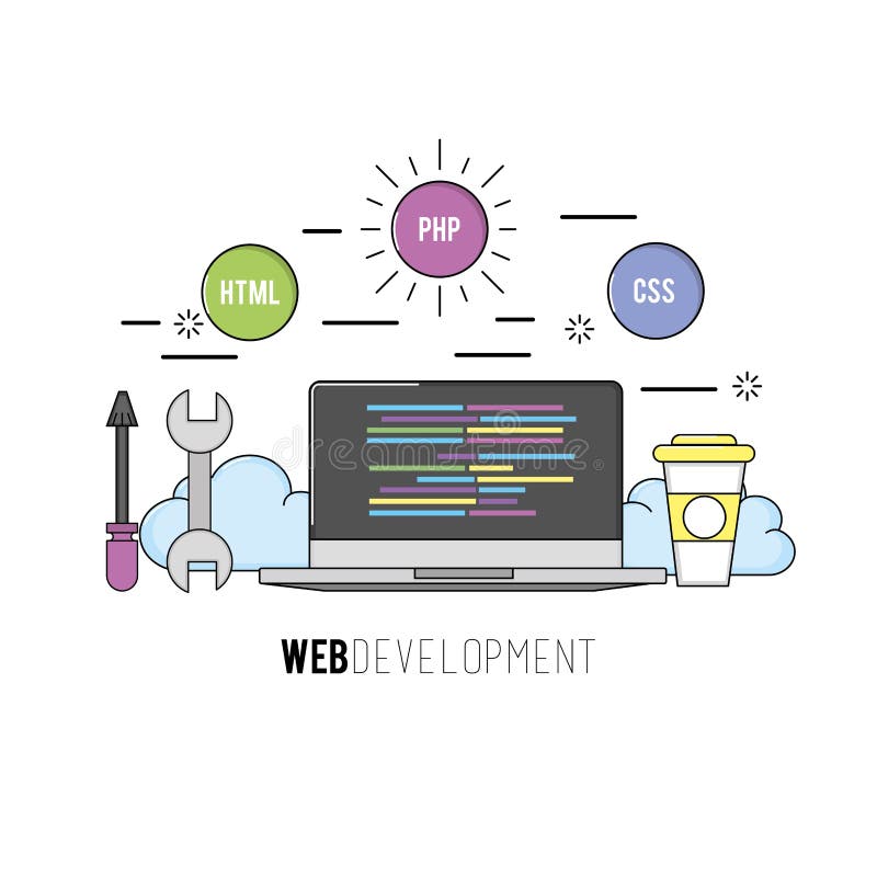 Laptop with Code Programing Software Data Stock Vector - Illustration of firewall, monitor ...