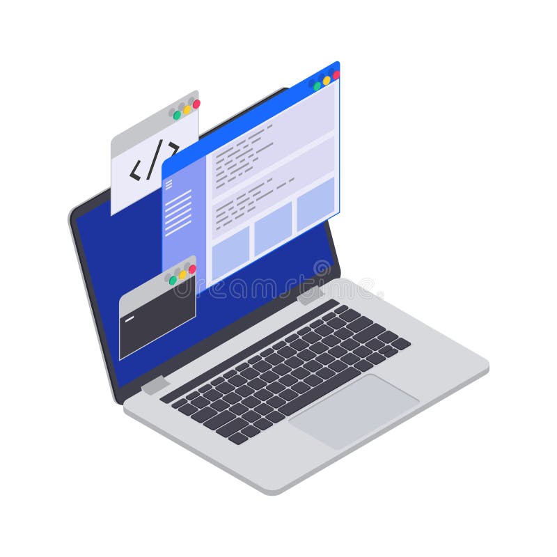 Laptop Coding Isometric Composition Stock Vector - Illustration of ...