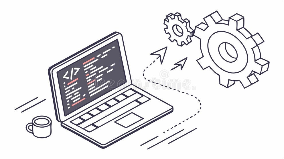 Laptop with Coding Screen, Programming and Software Development Vector Design Generative AI ...