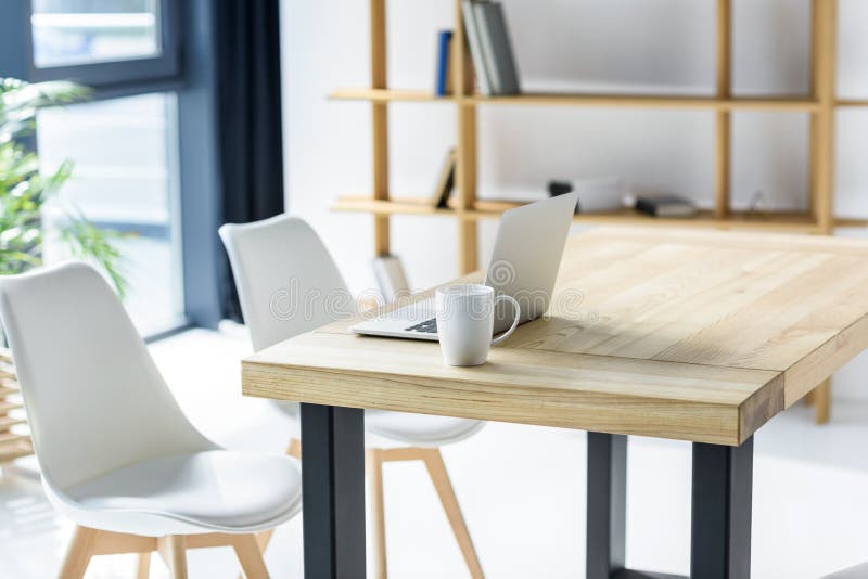 Laptop and Coffe Cup on Table Stock Image - Image of furniture ...
