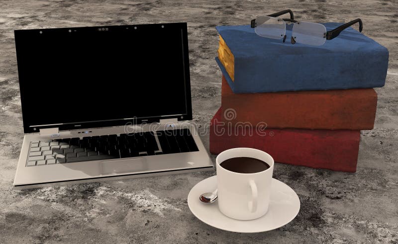 Laptop Coffee Book on Floor Stock Illustration - Illustration of link ...