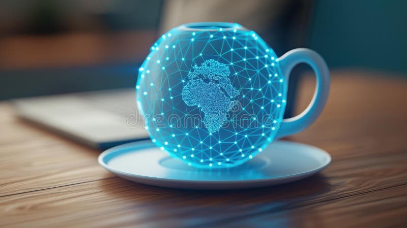 A Laptop and Coffee Cup Foreground a 3D Globe, Symbolizing the Future ...