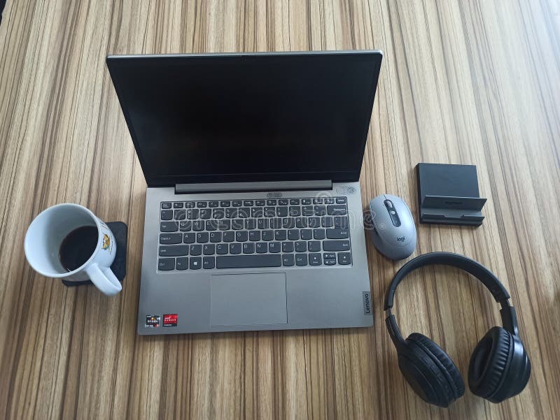 Laptop Coffee Headphone and Mice Editorial Stock Image - Image of ...