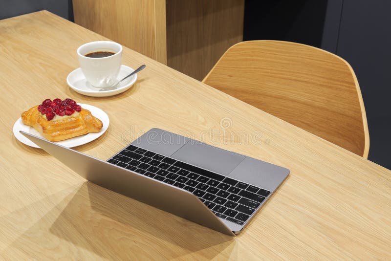 Laptop with Coffee on Table at Home Stock Image - Image of mobile ...