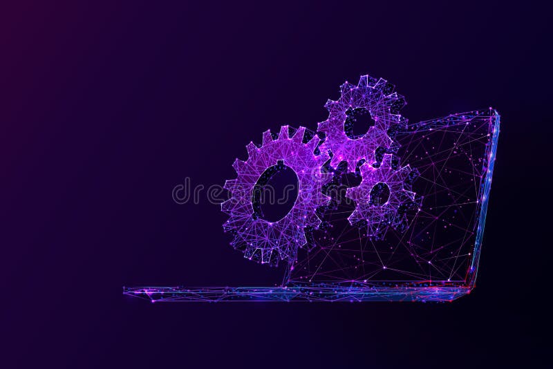 Laptop and Cogs Low Poly Vector Illustration. Stock Vector ...