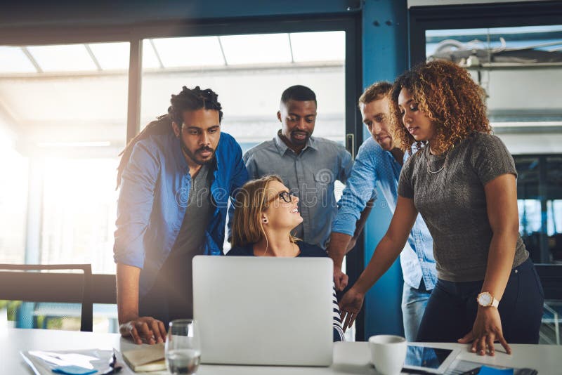 Laptop, Colleagues and Collaboration or Help, Project or Business Team ...