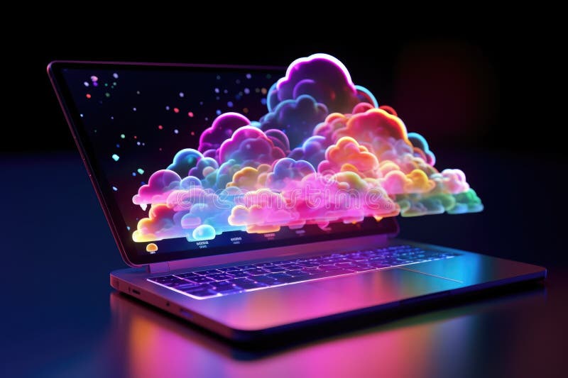A Laptop with a Colorful Cloud Displayed on the Screen. Suitable for ...