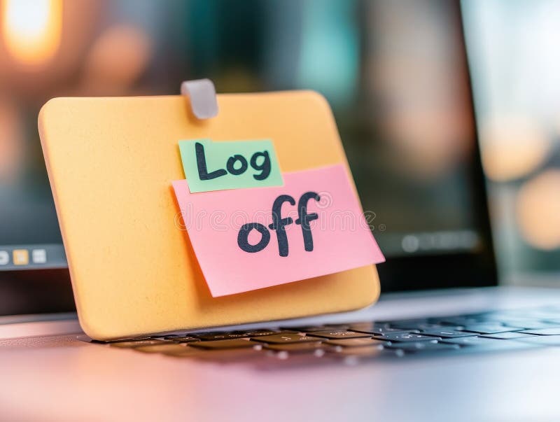 Laptop with Colorful Log Off Sticky Notes on the Screen Stock Photo ...