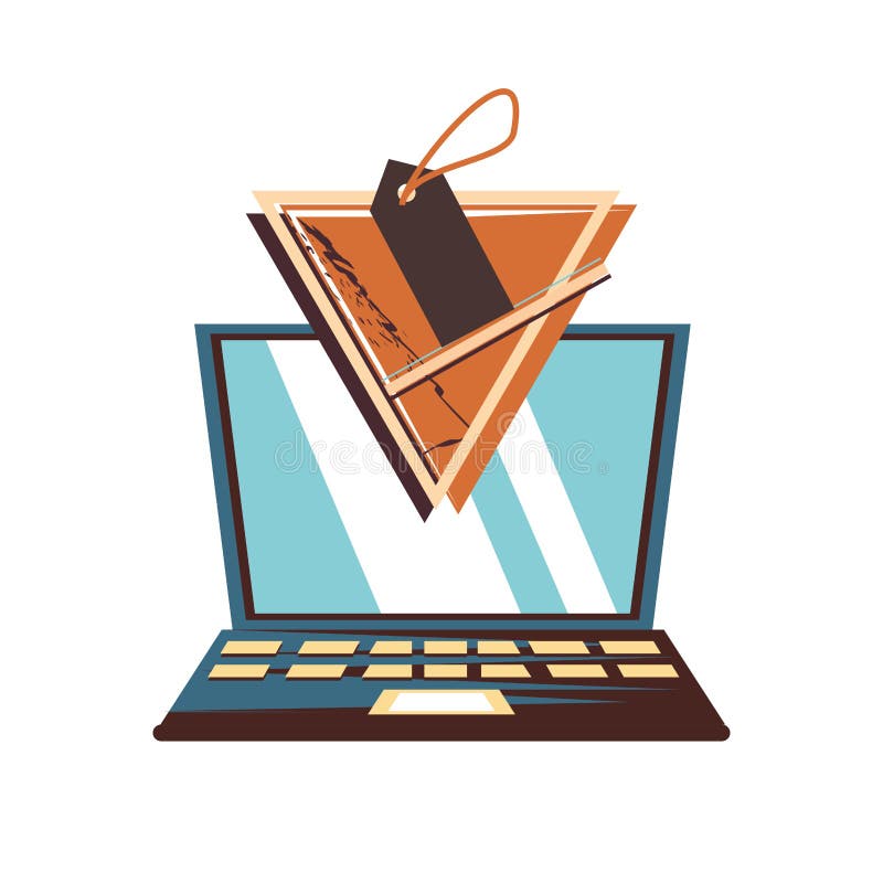 Laptop with commercial tag stock vector. Illustration of hanging ...