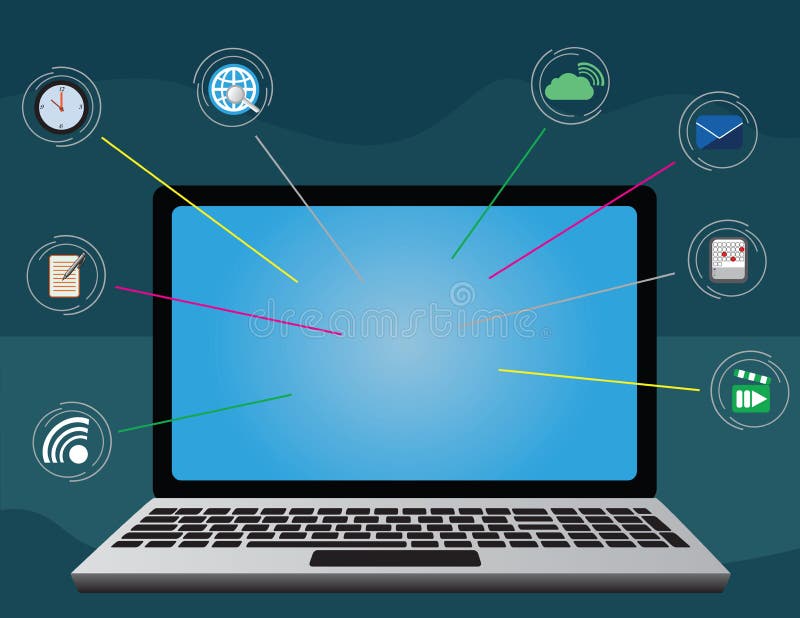 Laptop with Communication and Web App Icons Stock Vector - Illustration ...