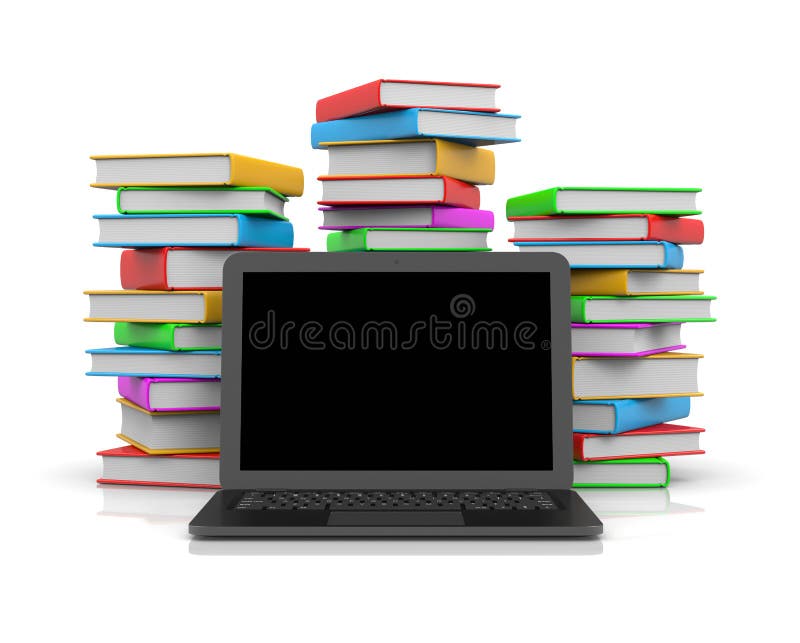 Laptop Computer Ahead of Piles of Books Stock Illustration ...