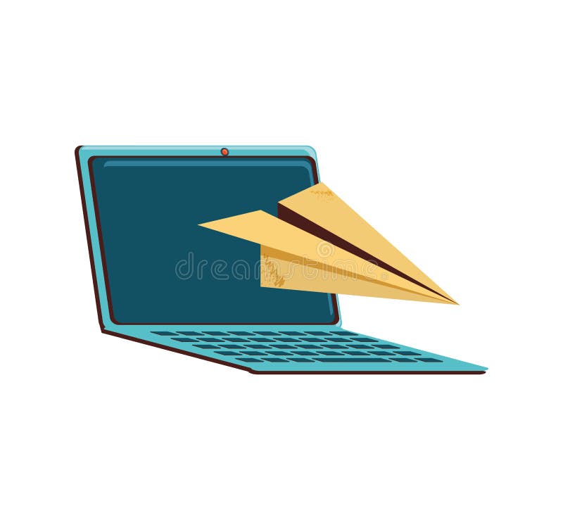 Laptop Computer with Airplane Paper Stock Vector - Illustration of ...