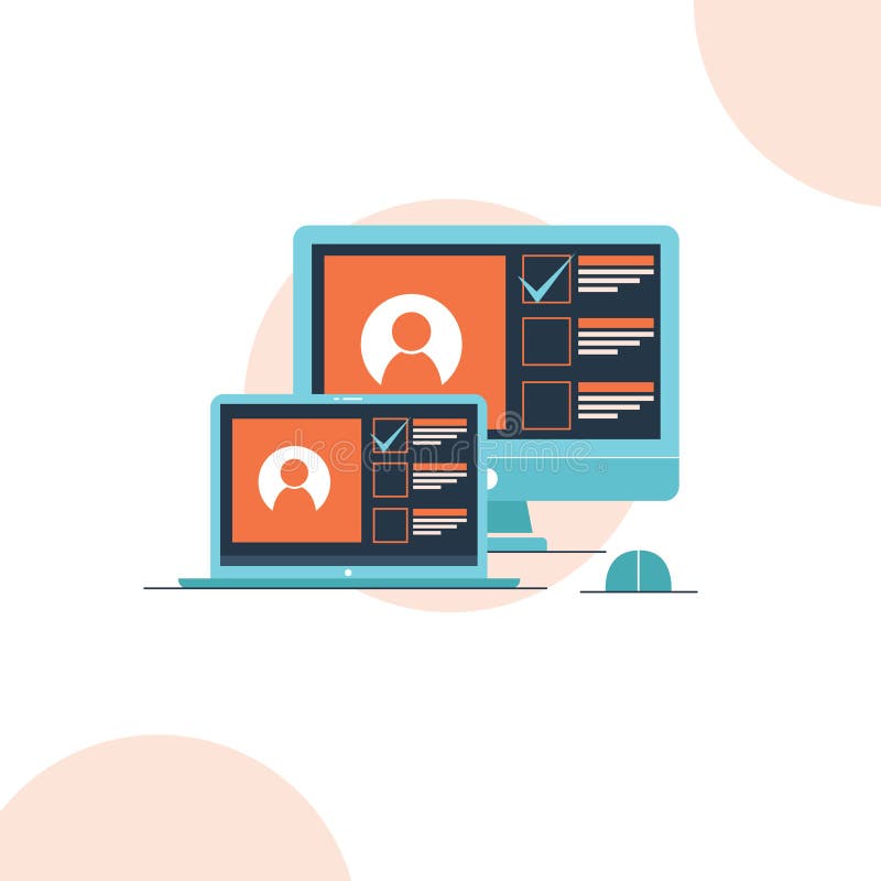 Laptop and Computer on Table App on the Screen Flat Design Style ...