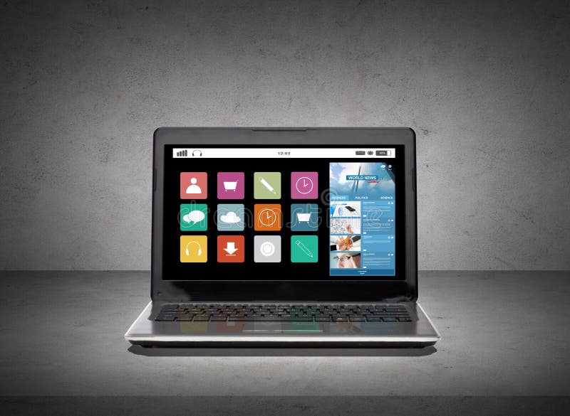 Laptop Computer with Application Icons Screen Stock Photo - Image of ...