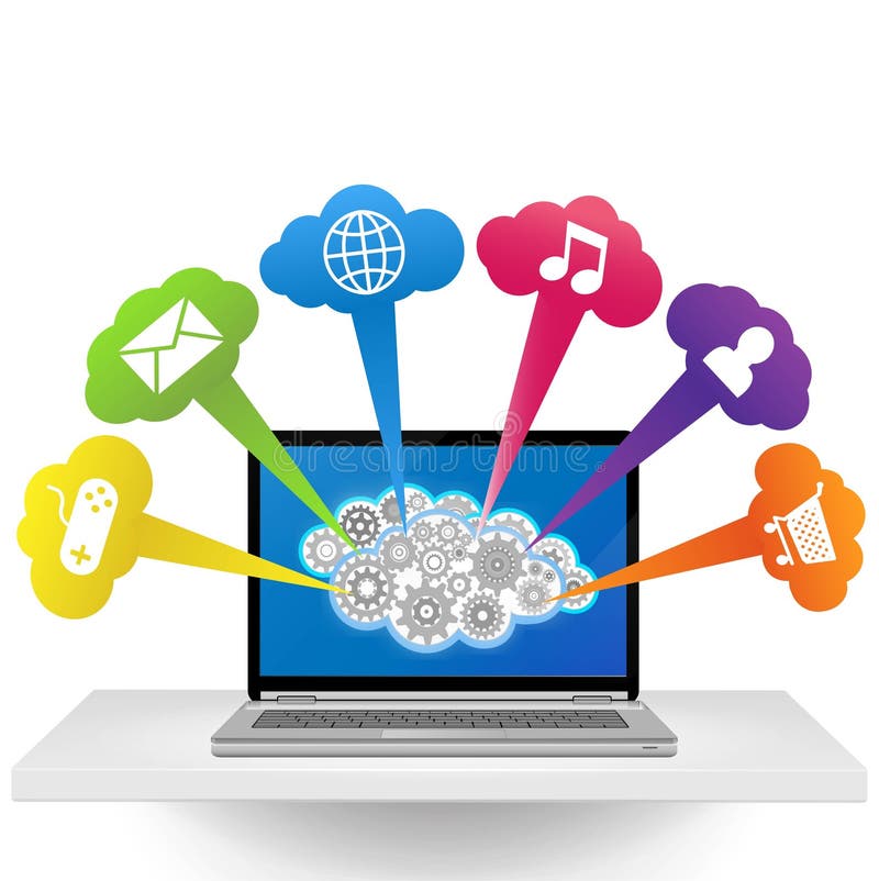 Laptop & Social Media Icons, Communication in the Global Computer ...