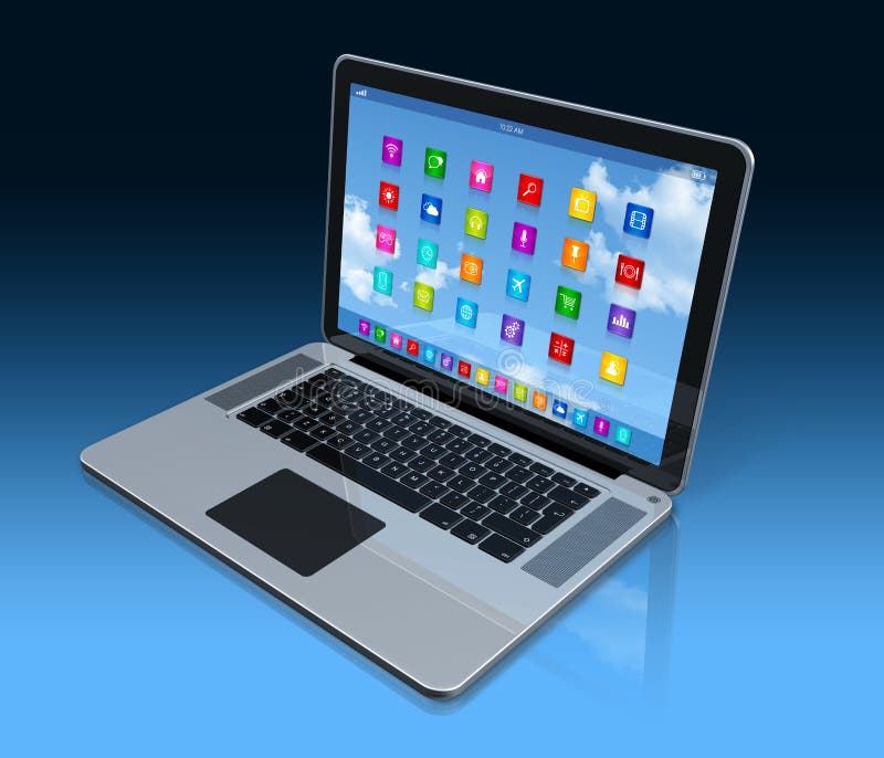Laptop Computer - Apps Icons Interface Stock Illustration ...