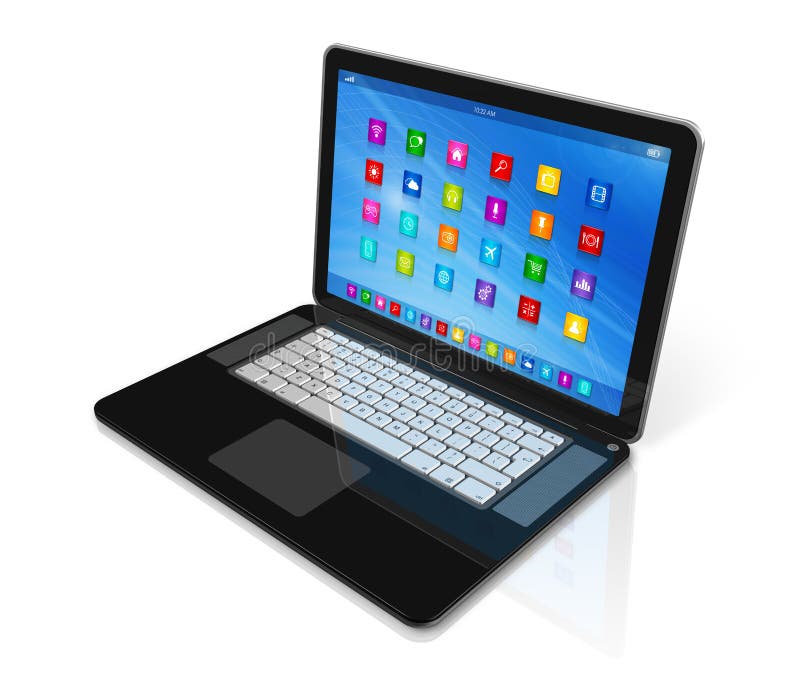 Laptop Computer - Apps Icons Interface Stock Illustration ...
