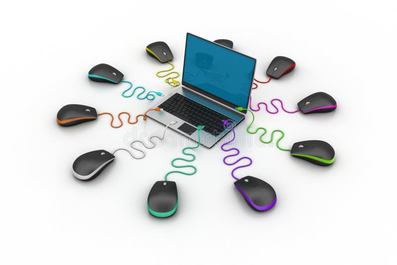 Laptop Computer Around with Mouse Stock Illustration - Illustration of ...