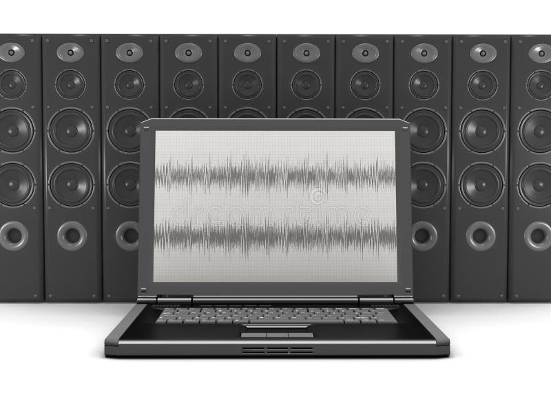 Laptop Computer and Audio Speakers in Background Stock Illustration ...