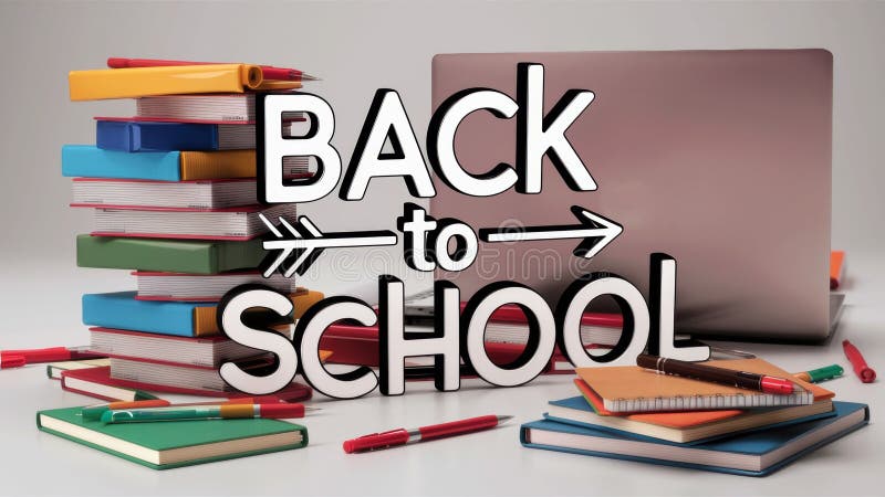 A Laptop Computer with a Back To School Sign and Books, AI Stock Photo - Image of blackboard ...