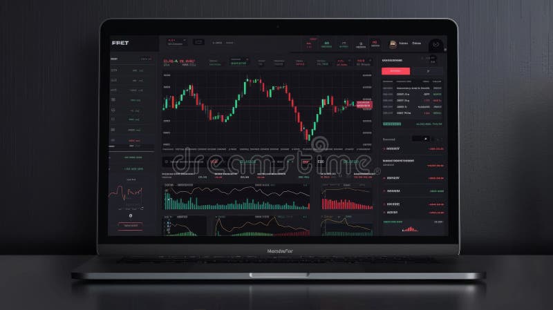 Laptop Computer on Black Desk Stock Photo - Image of minimalistic, home ...