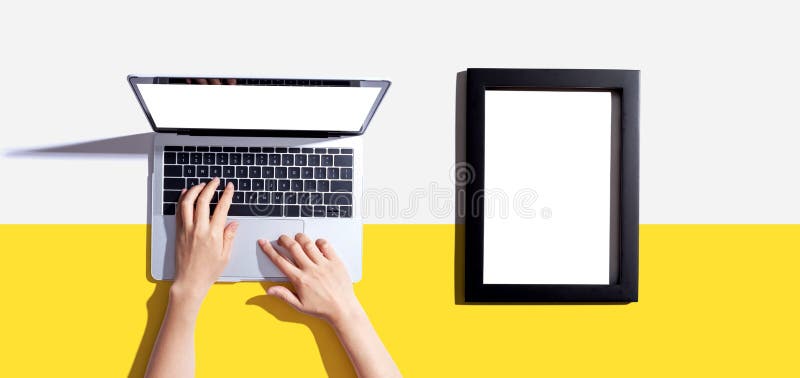 Laptop Computer with a Blank Photo Frame Stock Image - Image of flat ...