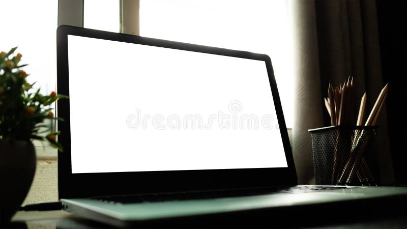 Laptop Computer with Blank Screen Stock Image - Image of desk, internet ...